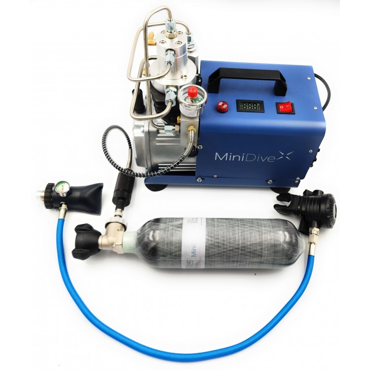 1L / 70 cu in Mini Scuba Tank Carbon Fiber - Kit with Compressor