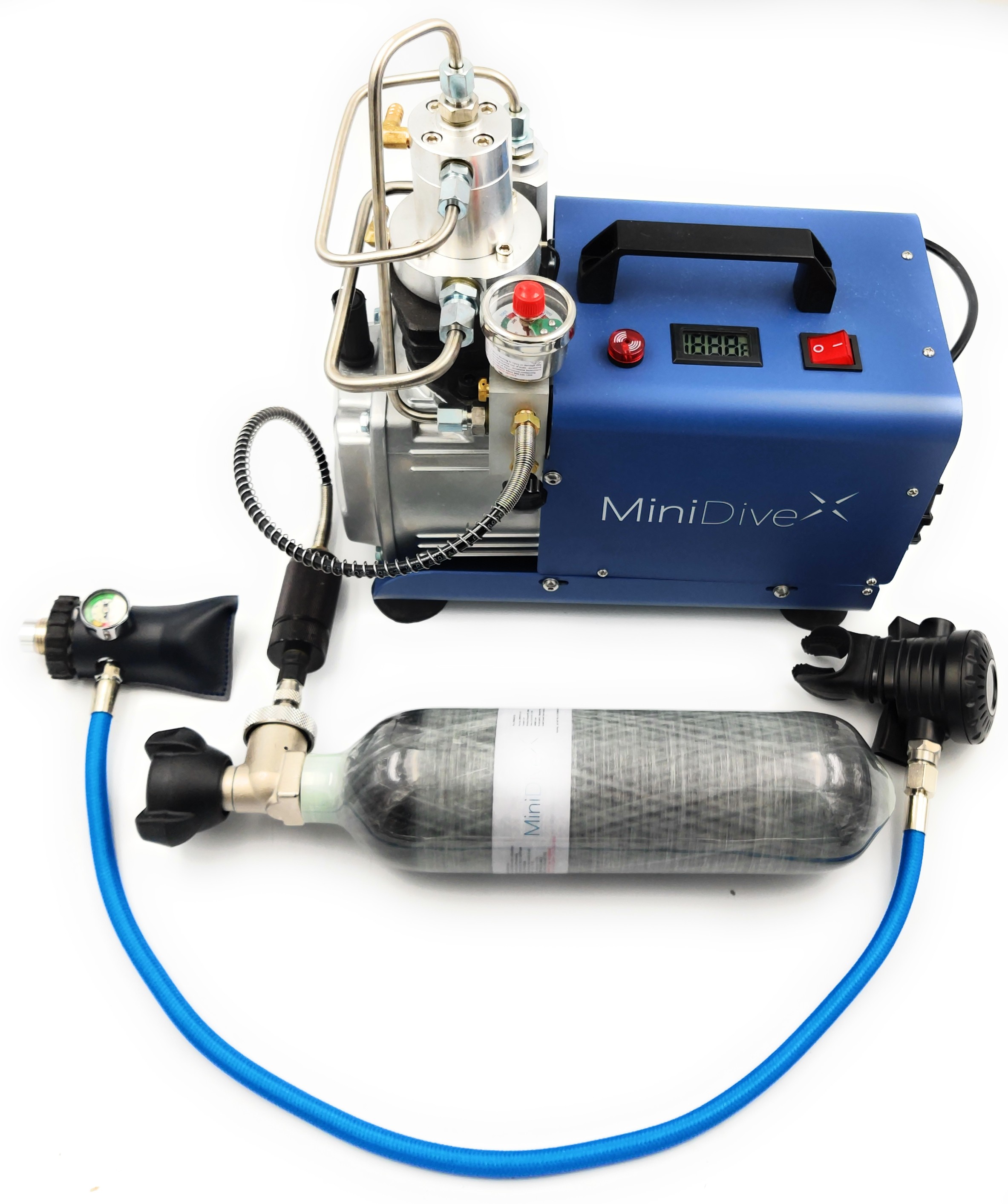 1L / 70 cu in Mini Scuba Tank Carbon Fiber - Kit with Compressor